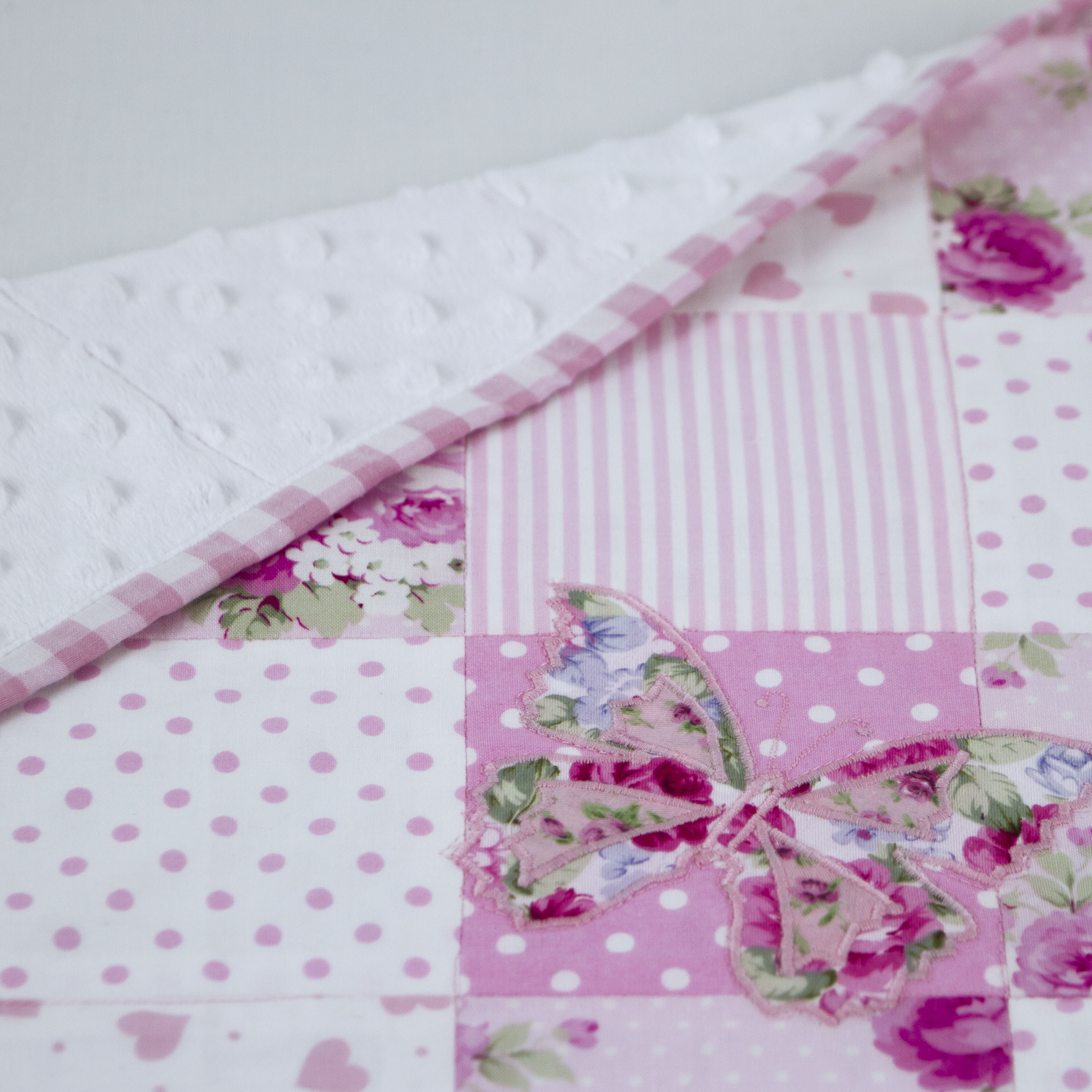 'Flutterby Butterfly' Pretty Pink Patchwork Blanket - Runny Babbits